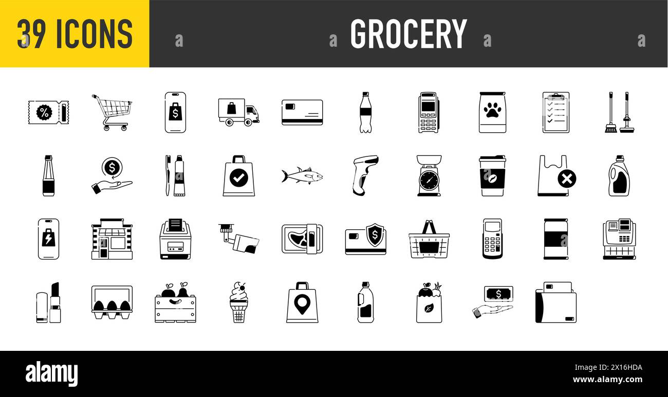 Grocery icons. Images of the departments of the grocery store, sales ...