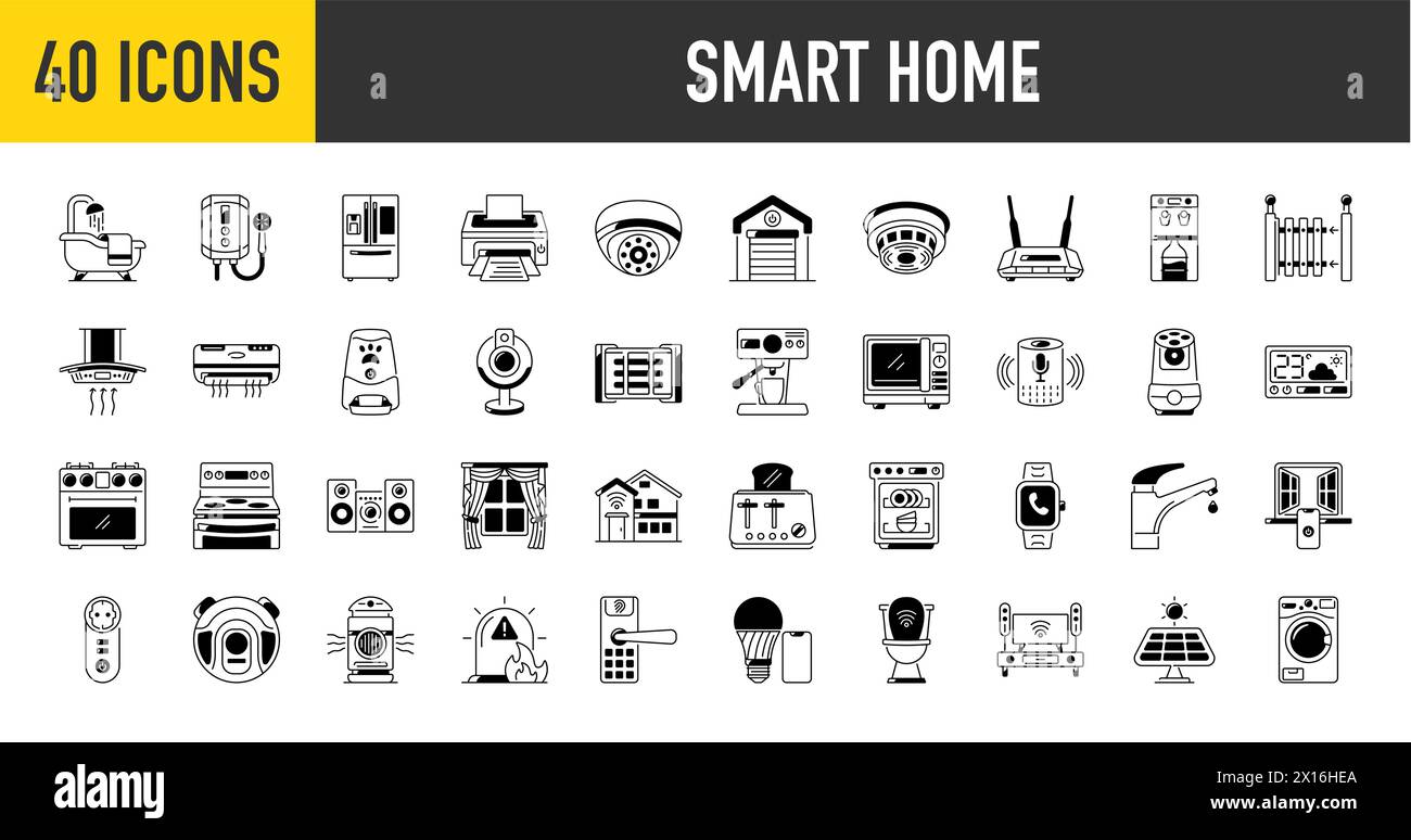 Collection of smart house icons. control of lighting, heating, air ...