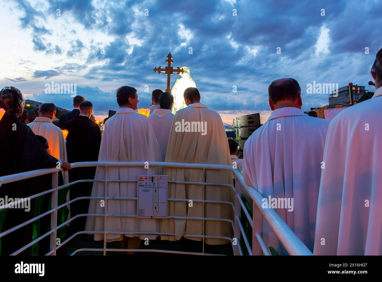 Paris, France, Crowd People, Behind, Catholic Holiday Tradition, VIrgin ...