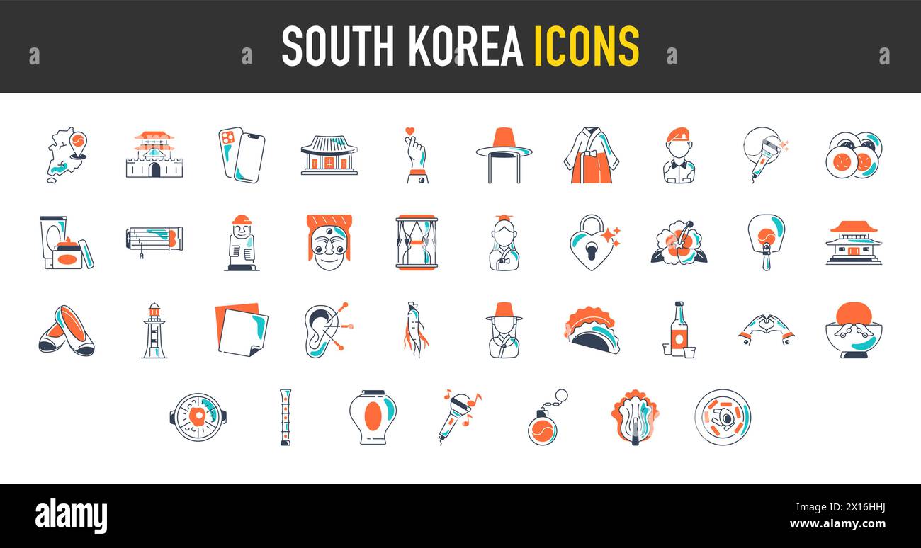 Set of south korea icons. Art style icons bundle. vector illustration ...