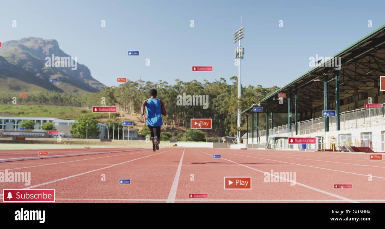 Image of notification bars over african american athlete practicing ...