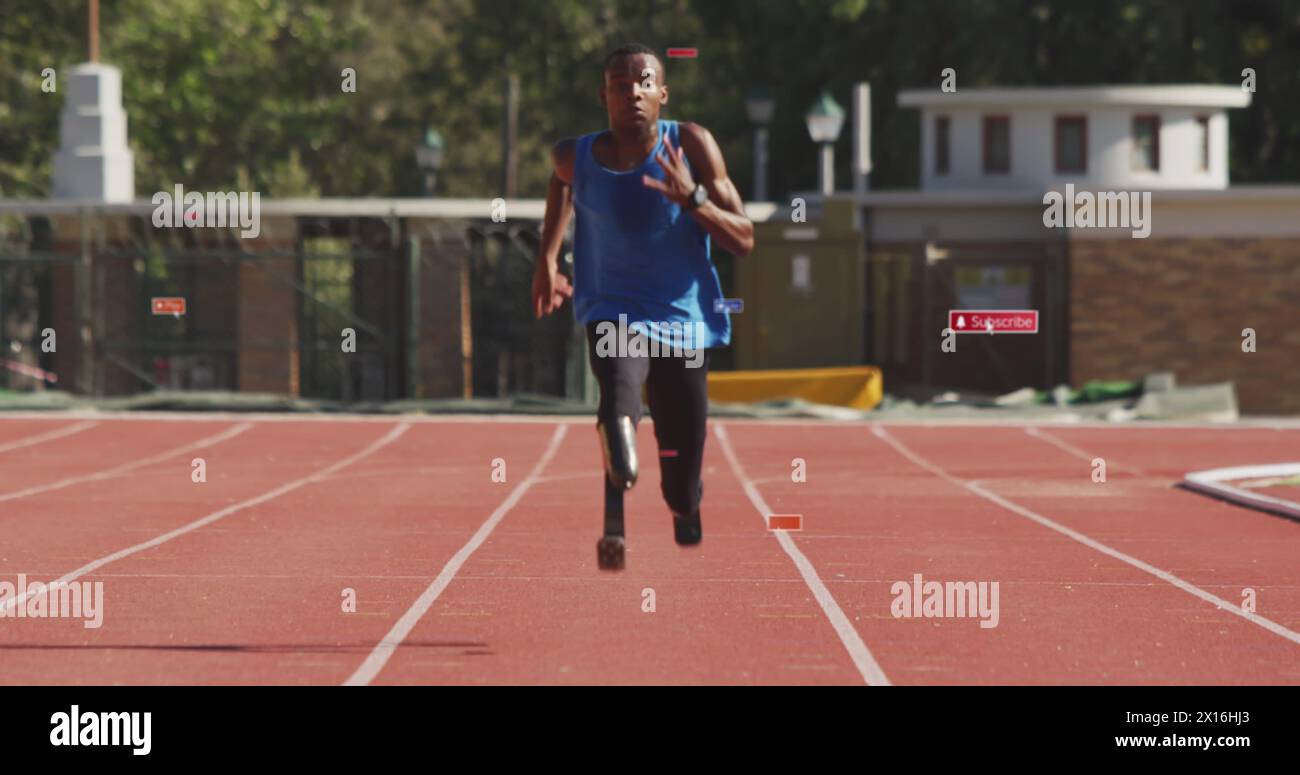 Image of notification bars over african american athlete running on ...