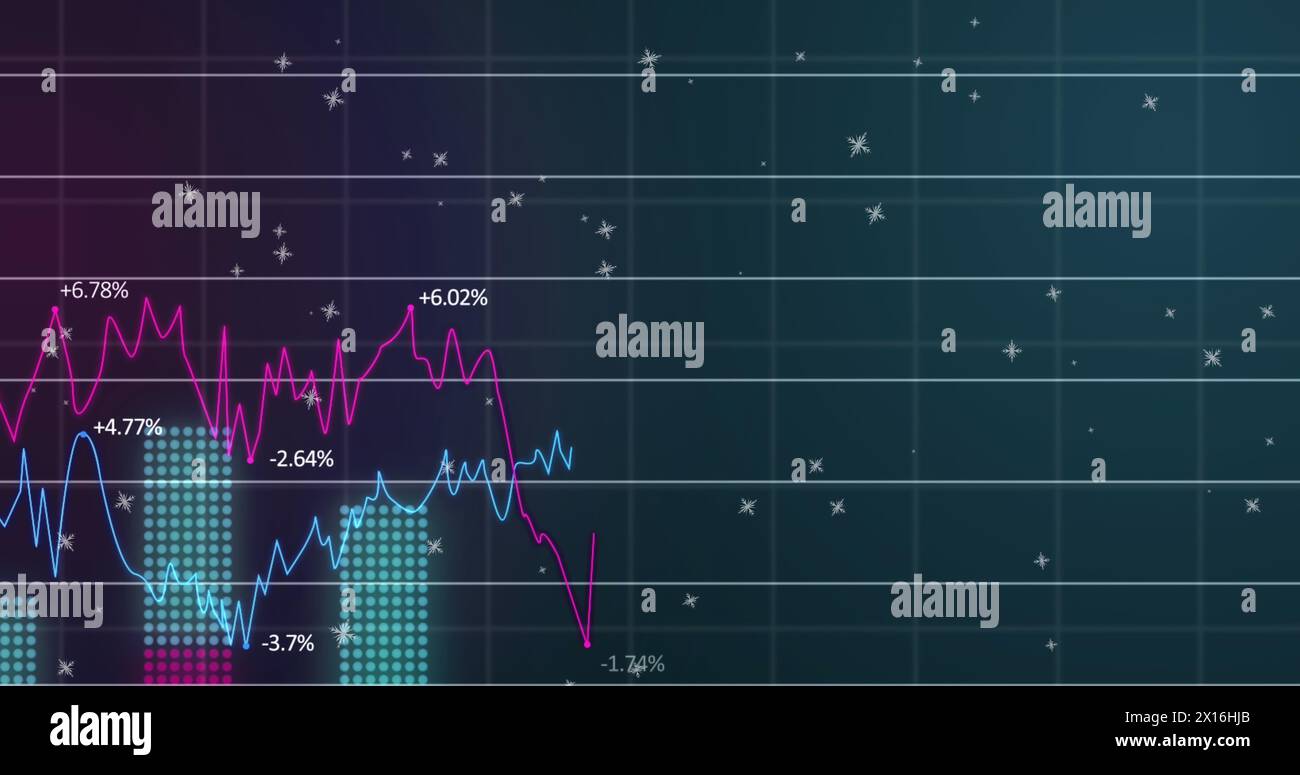 Image of multiple graphs with changing numbers, grid pattern over black background Stock Photo ...