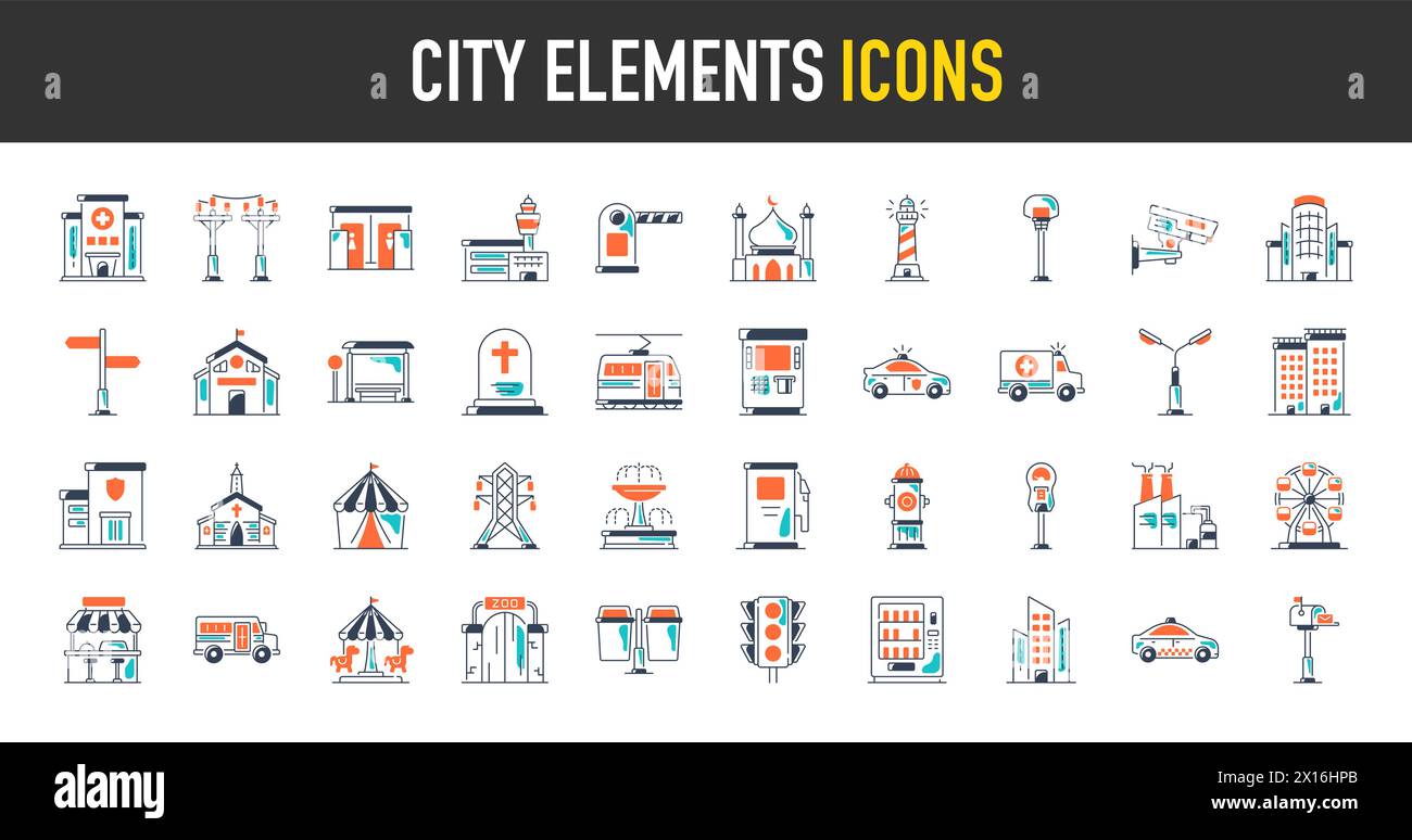 City elements Icons bundle. Premium style Icon. Vector illustration ...