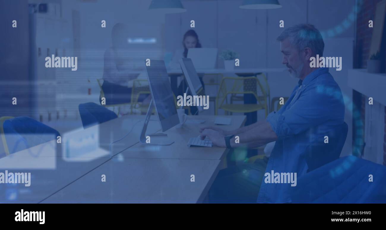 Image of stock market data processing against caucasian man using ...