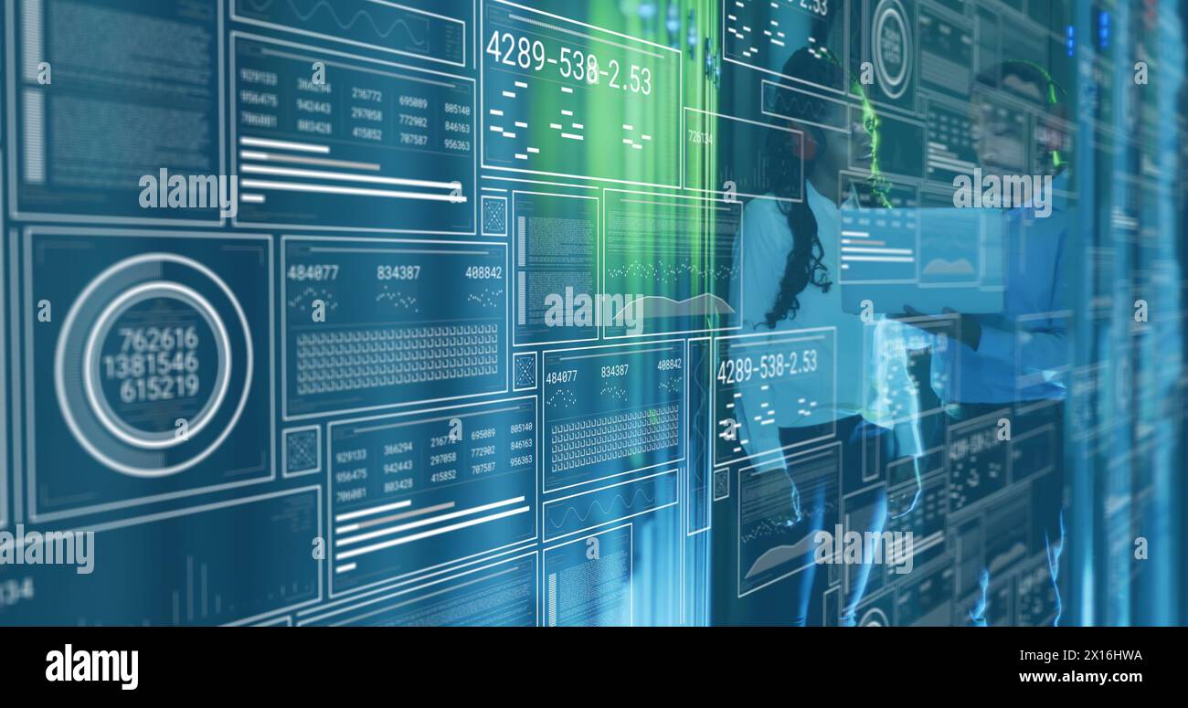 Image of data processing, african american female it technician and ...