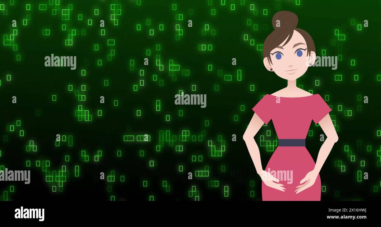 Image of talking illustrative female representation and binary codes ...