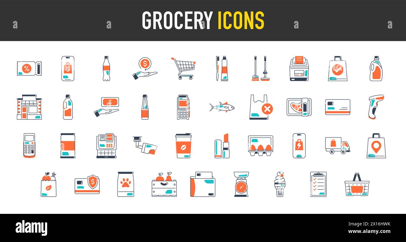 Grocery icons. Images of the departments of the grocery store, sales ...