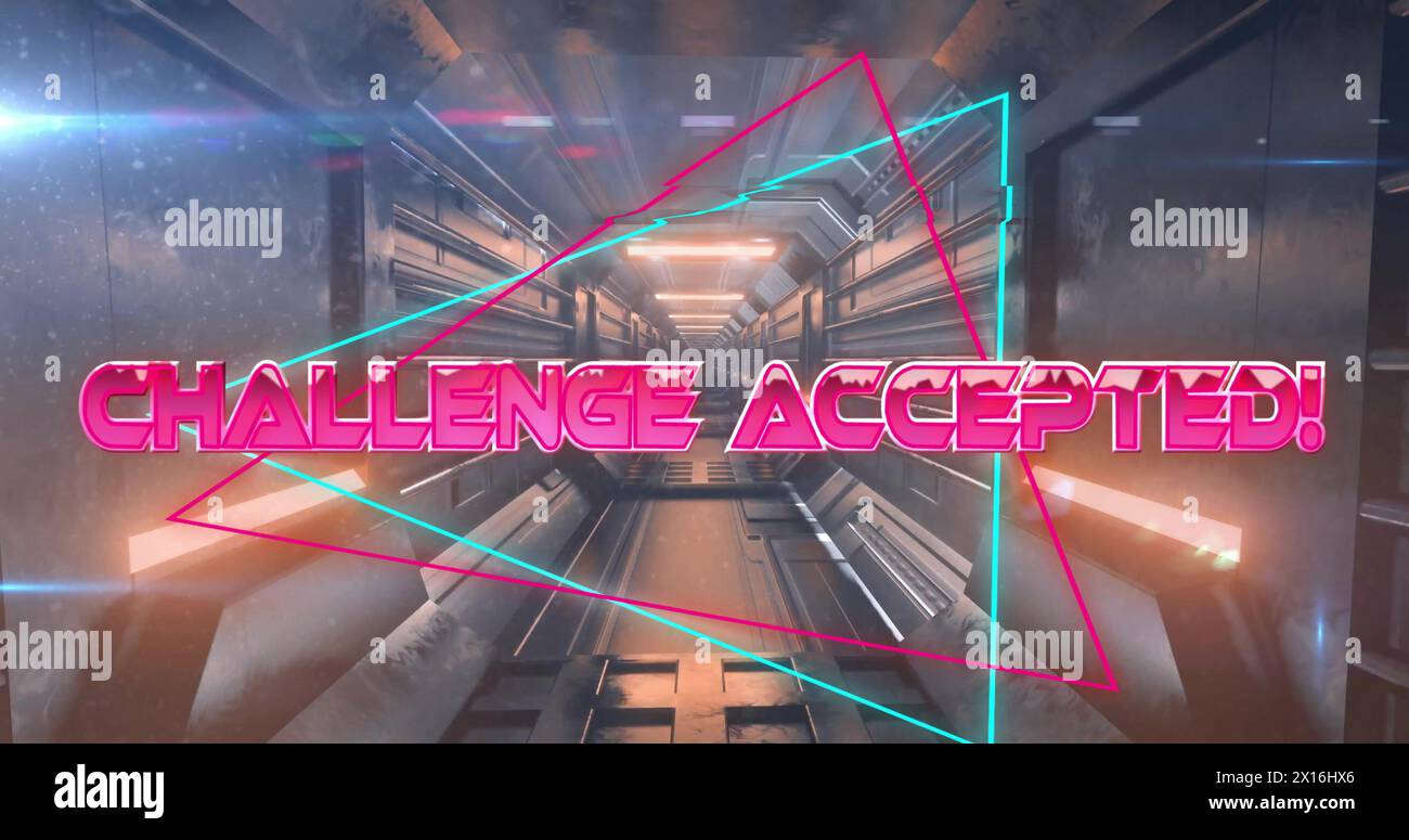 Image of challenge accepted text over neon background. Global digital ...