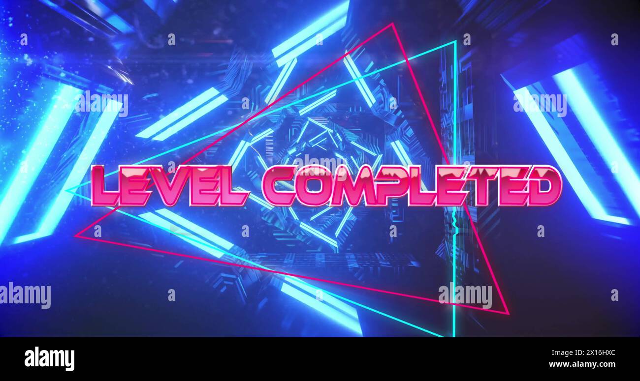 Image of level completed text over neon pattern background Stock Photo ...