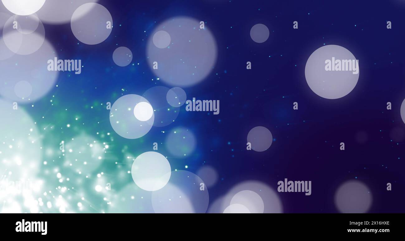 Image of lens flares and dots flying against black background Stock ...