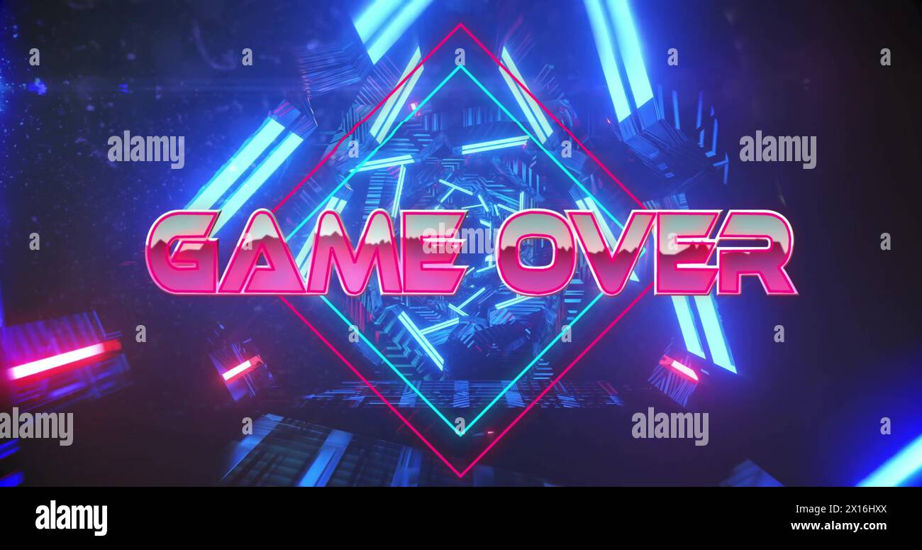 Image of game over text over neon background Stock Photo - Alamy