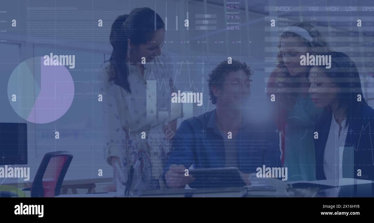 Image Of Statistical Data Processing Against Group Of Diverse