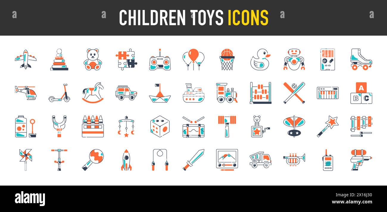 Set of children toys icons. Premium style icons Pack. Vector ...