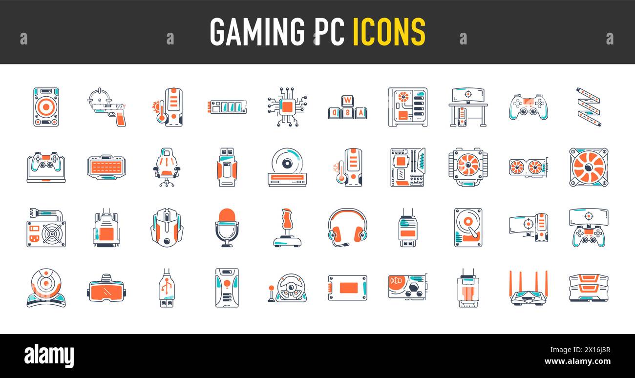 Simple Set of Gaming PC Vector Icons. Contains such Icons as Case ...