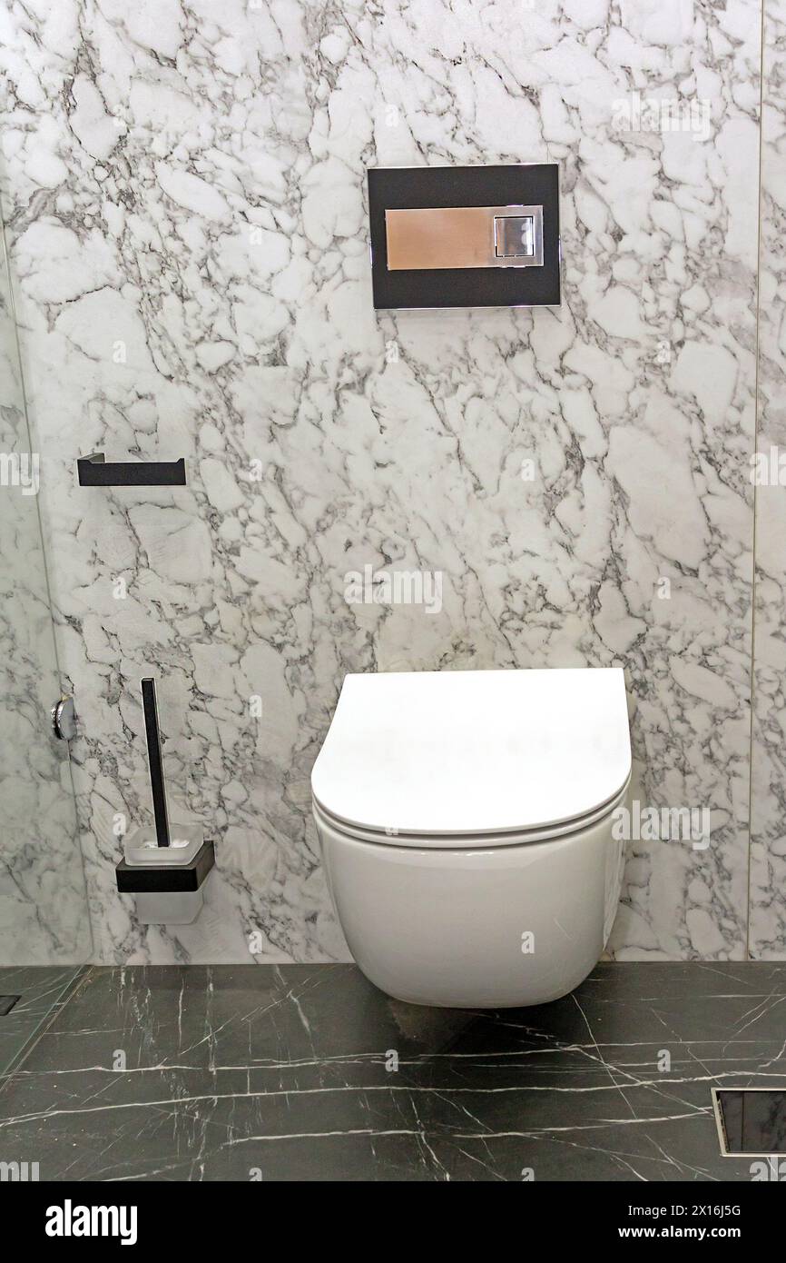 Modern toilet bowl inside home bathroom interior Stock Photo - Alamy