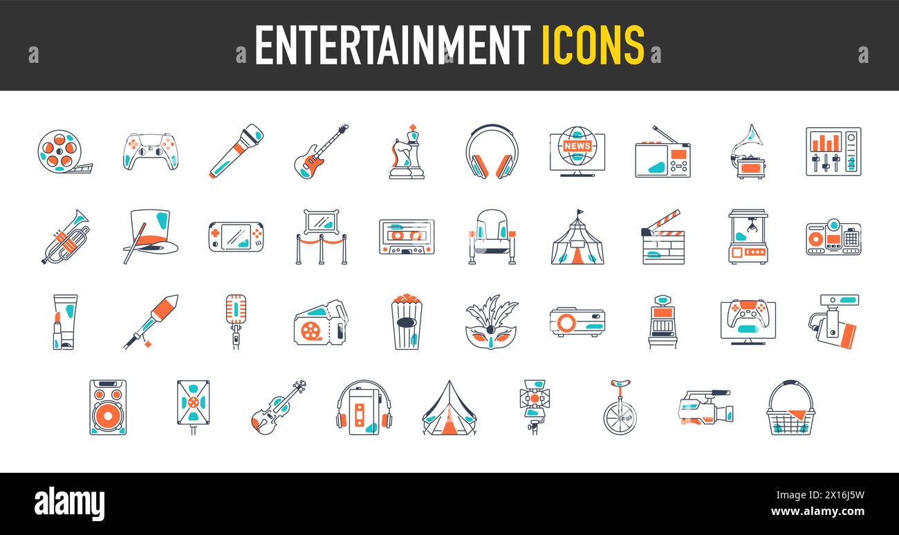 Set of Entertainment icons. Solid icons collection. Vector illustration ...