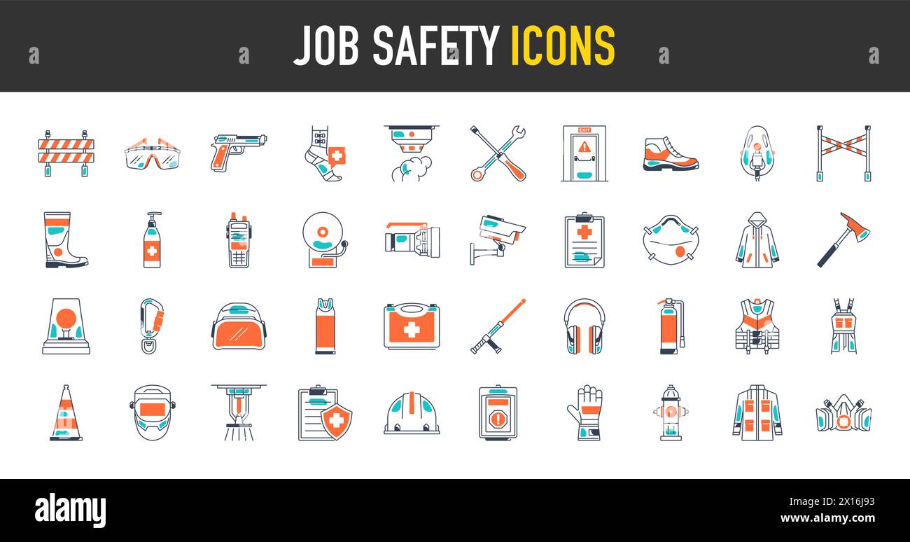 Protection and safety in the workplace, icon set. job area safety icons ...