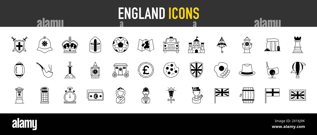 England icon set. Included the icons as British pound, United Kingdom ...