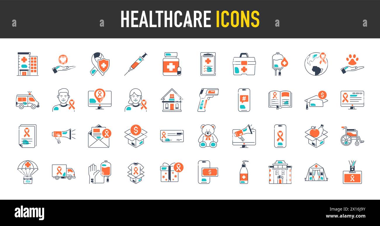 Healthcare icon set. Medical care service symbol collection of hospital ...