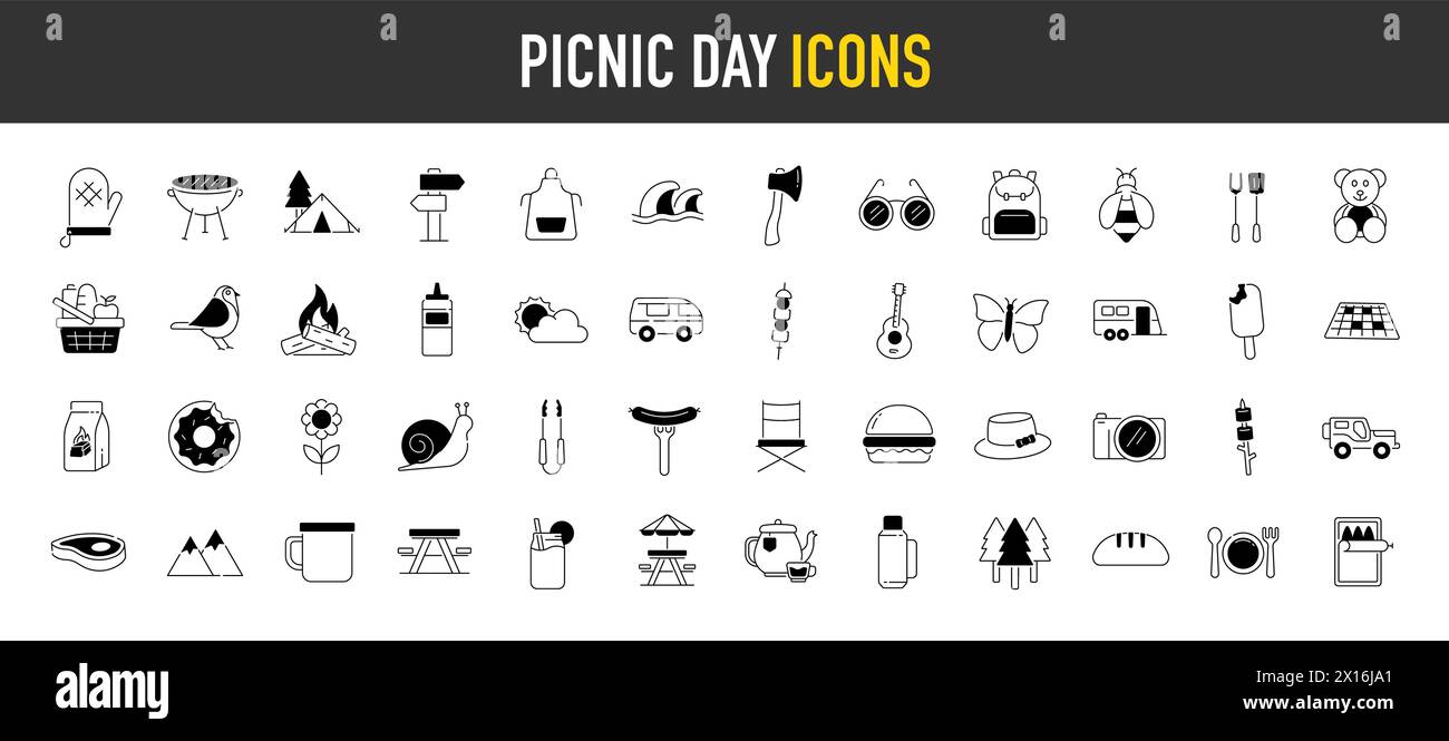 Picnic and outdoor icon vector illustration set Stock Vector Image ...