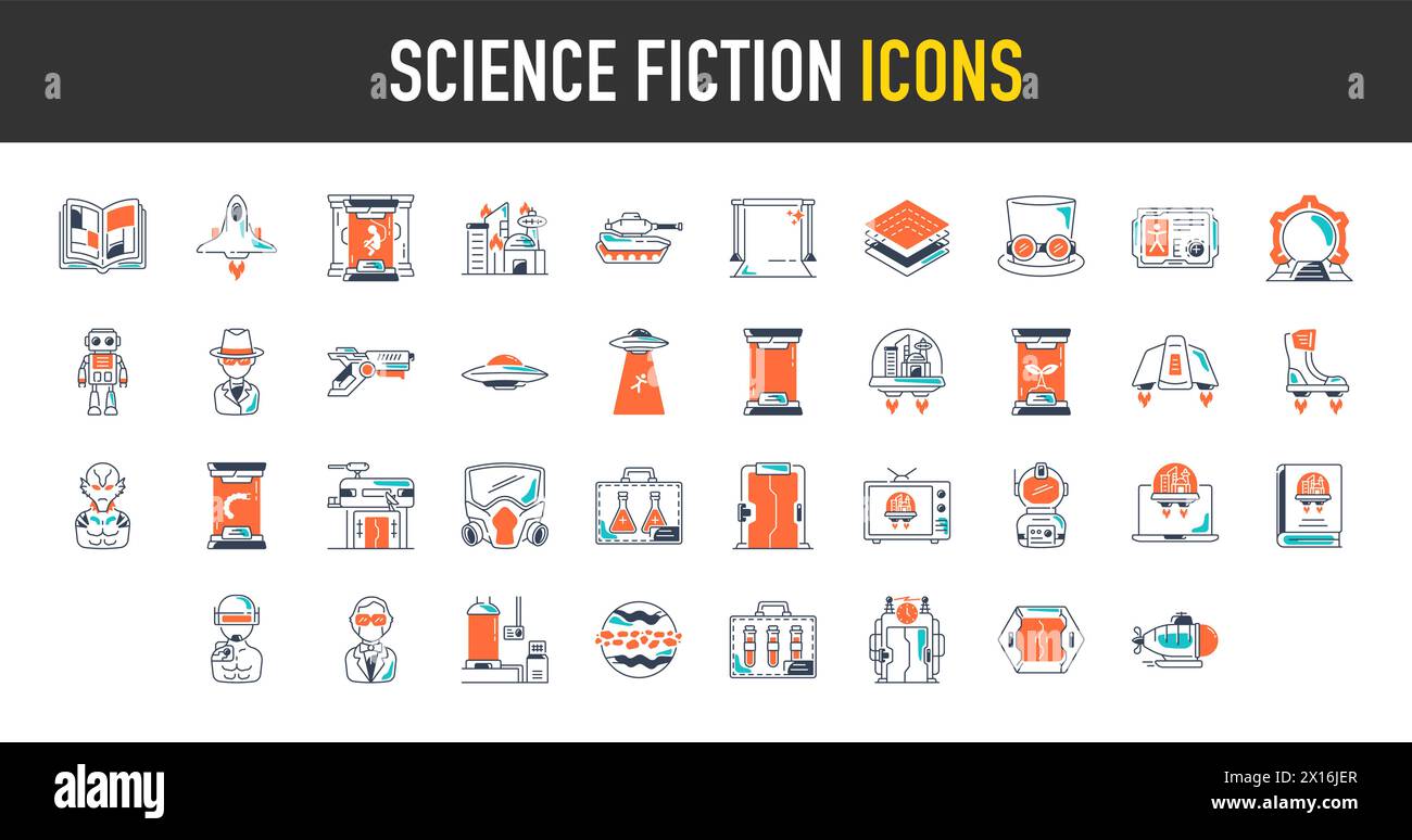 Set of thin science fiction Icons. Vector icon illustration Stock ...