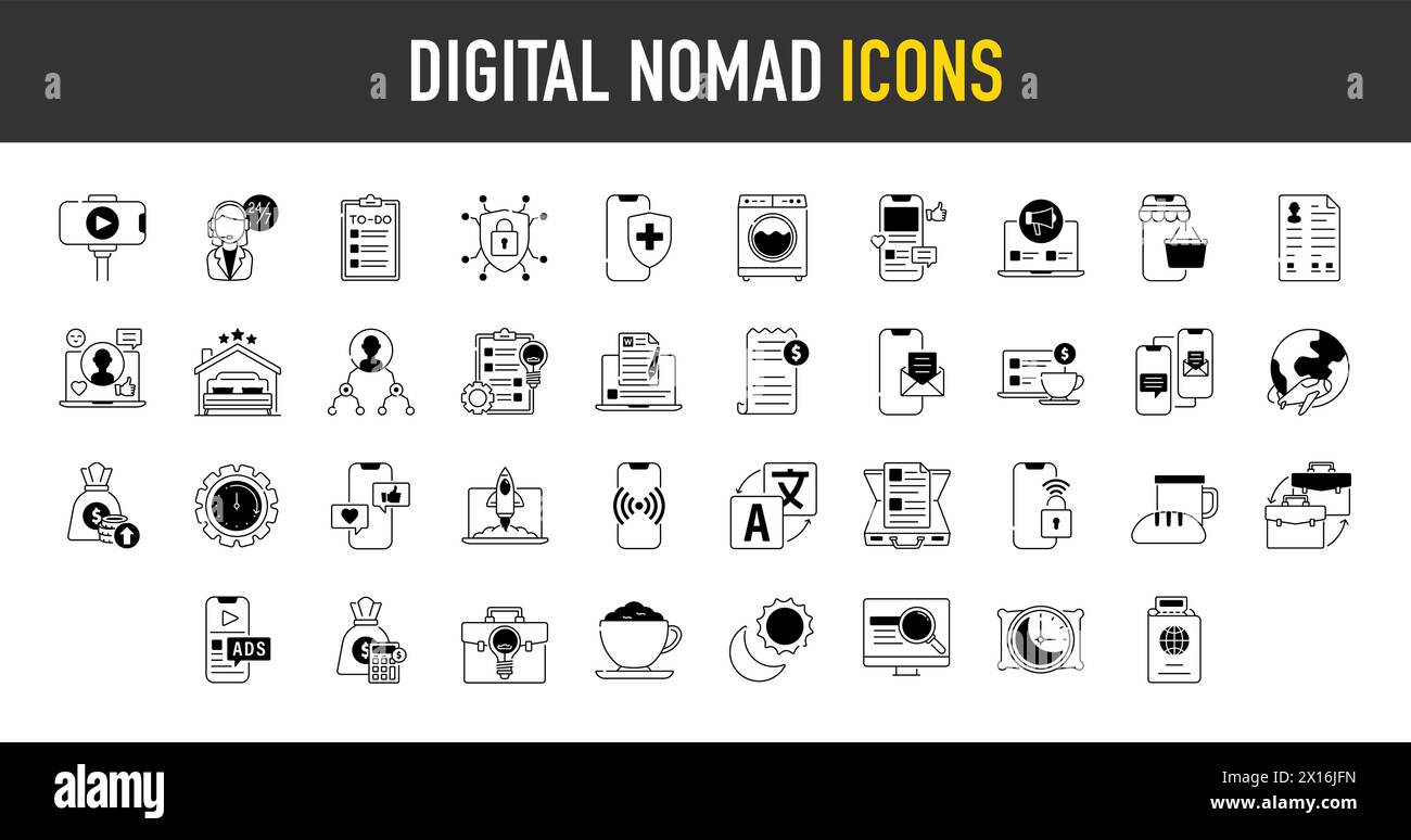 Set of digital nomad Icons. Simple art style icons pack. Vector illustration Stock Vector Image ...