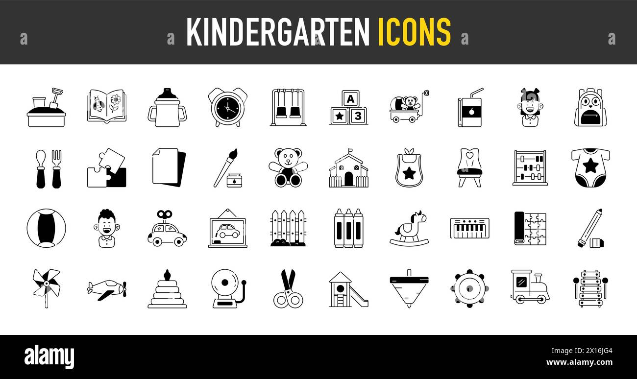 Set of kindergarten Icons. Simple Premium style icons pack. Vector ...