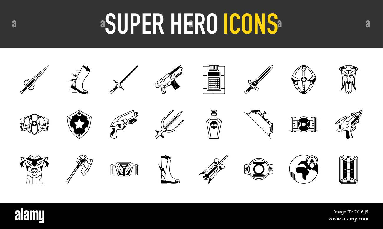 Super Hero icon set in thin style. Contains such icons as Water gun ...