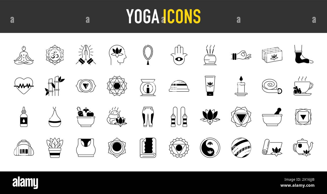Yoga and meditation practice vector icons set. Such as relaxation ...