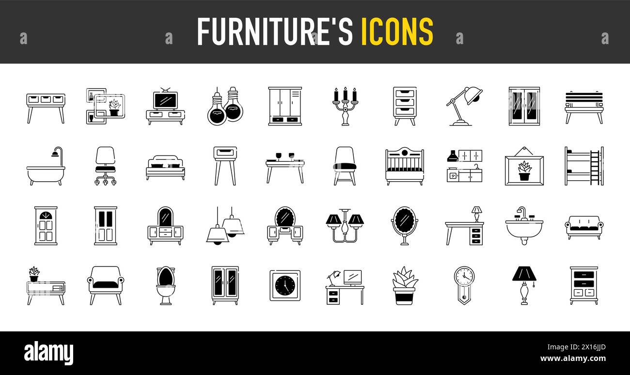 Set of icons related to home furniture, appiliance, decoration. Icon ...
