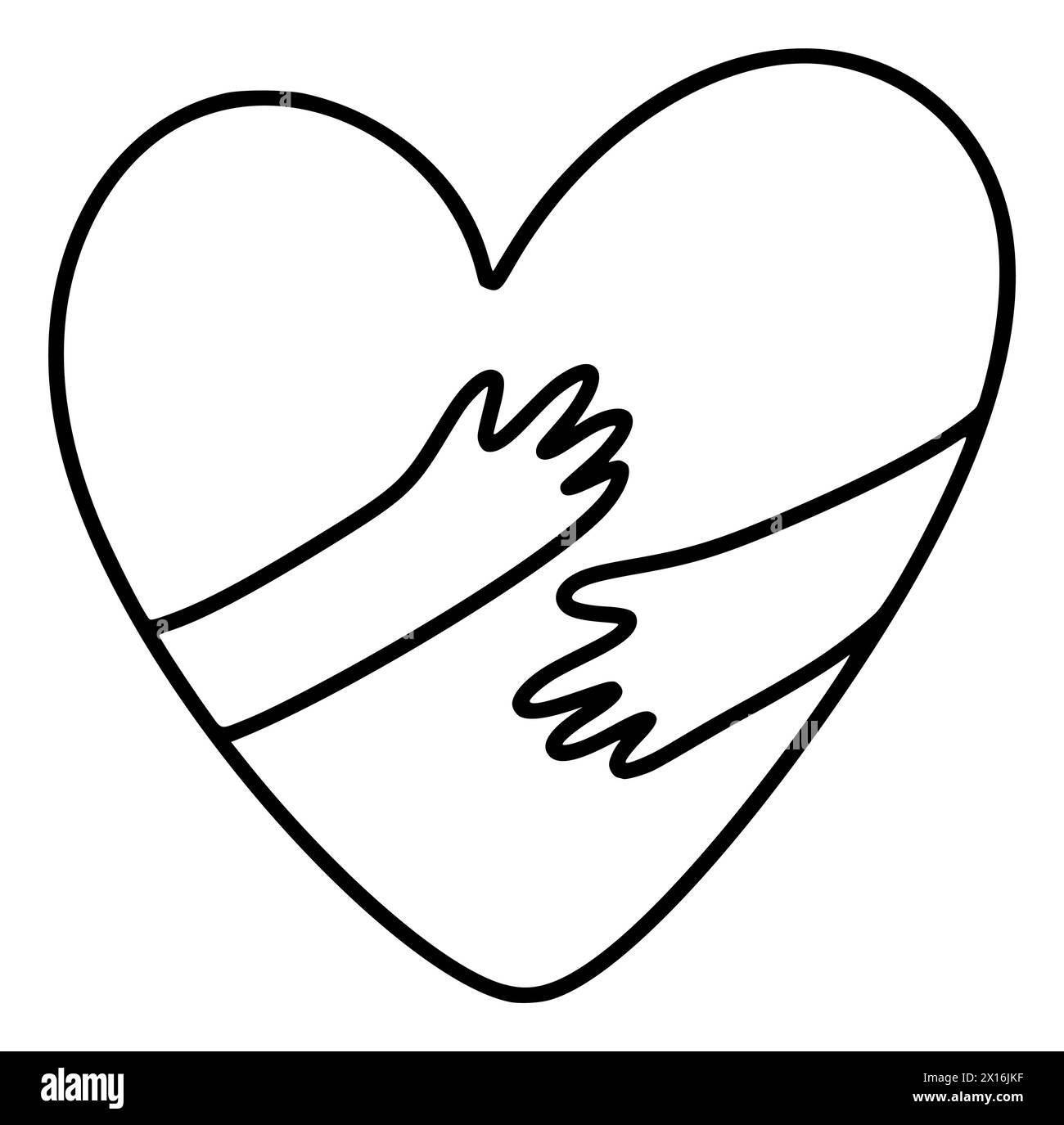 Concept hug man or woman feeling love gesture. Hand drawn hands inside ...