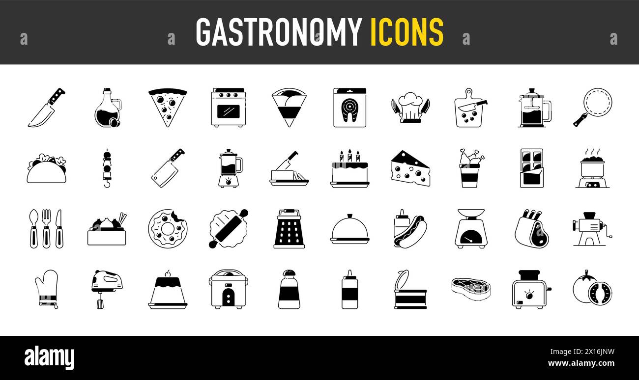 40 gastronomy universal icons set with Apple, Steak, Menu, Oyster, Fast ...