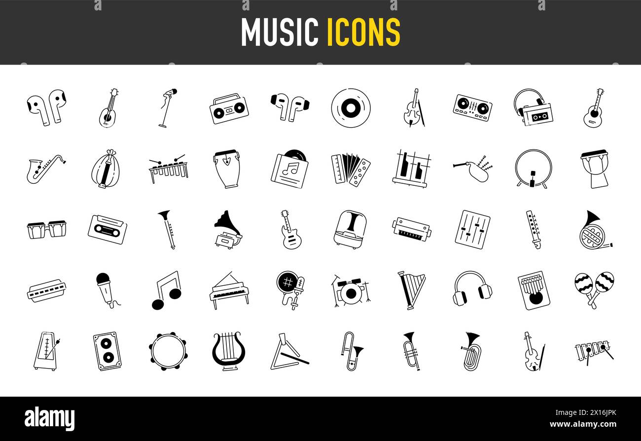 illustration of music instrument in flat vector style icons Stock ...