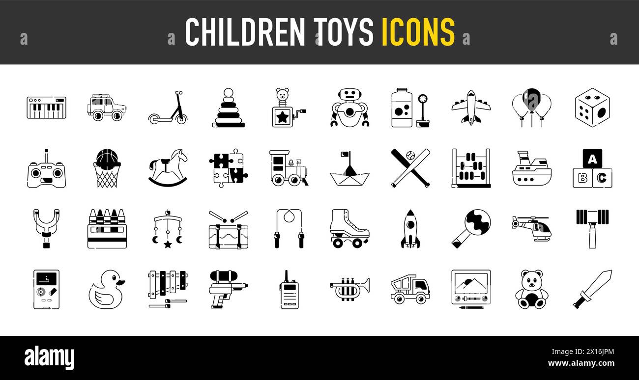 Set of children toys icons. Premium style icons Pack. Vector ...