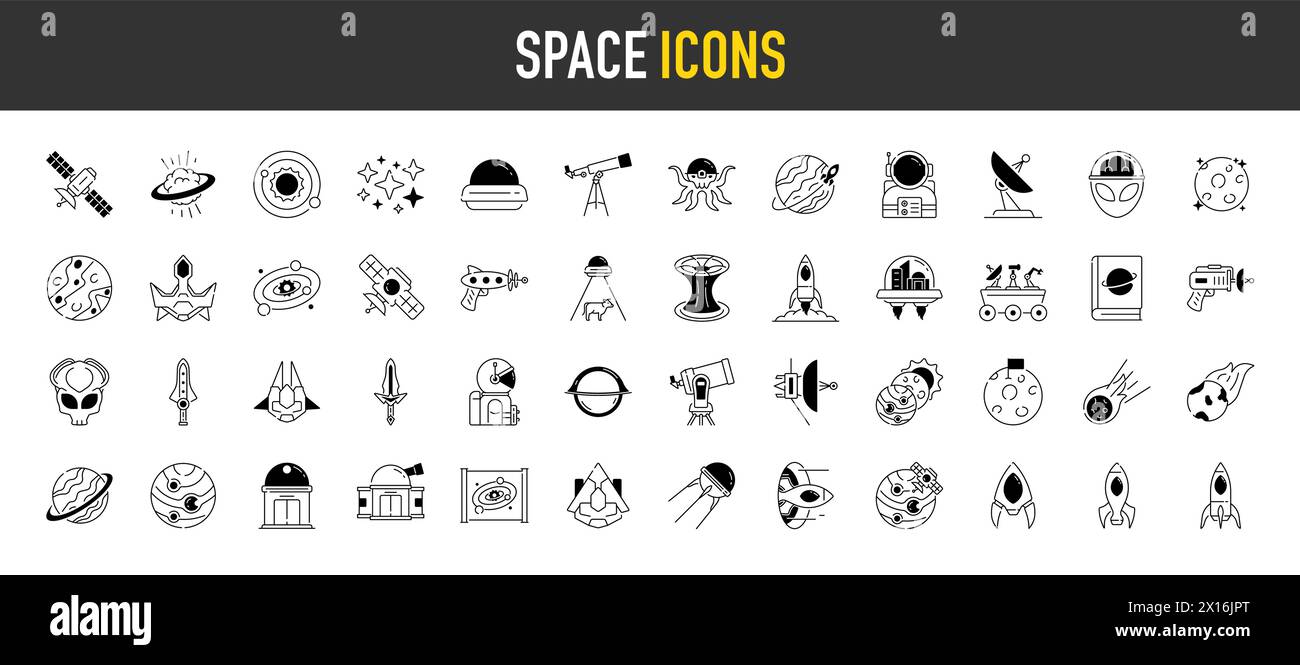 Set of space icon vector illustration in solid style for for web ...