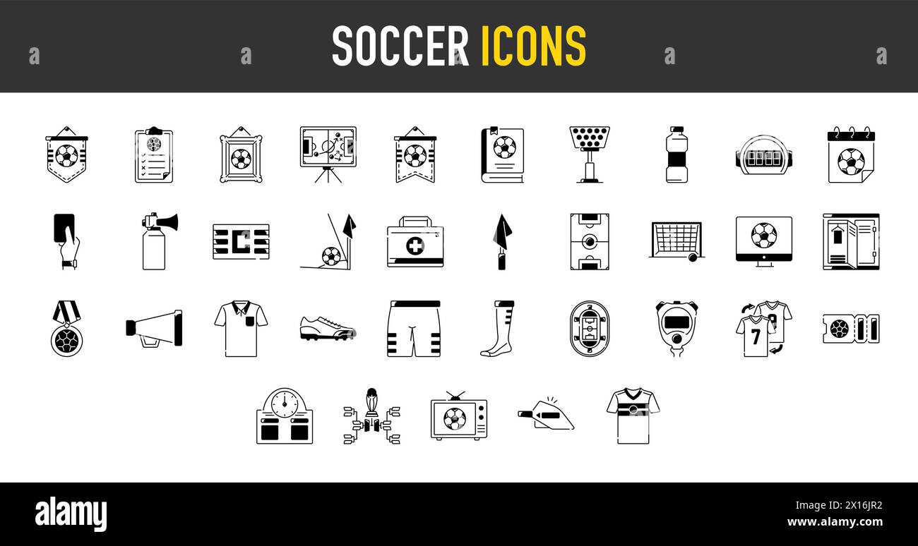 Set of football soccer icons. Thin style icons Pack. Vector ...