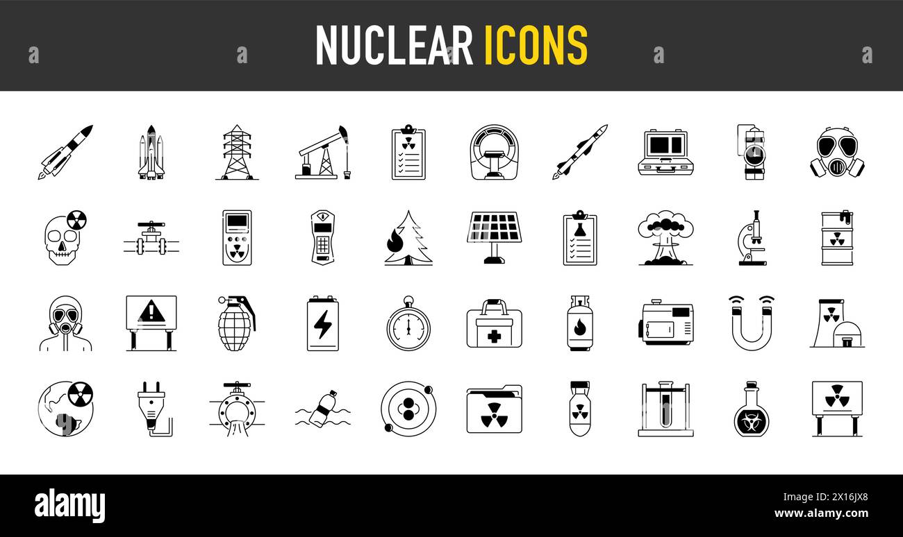 Energy and nuclear related icon set. Electricity and weapon vector ...
