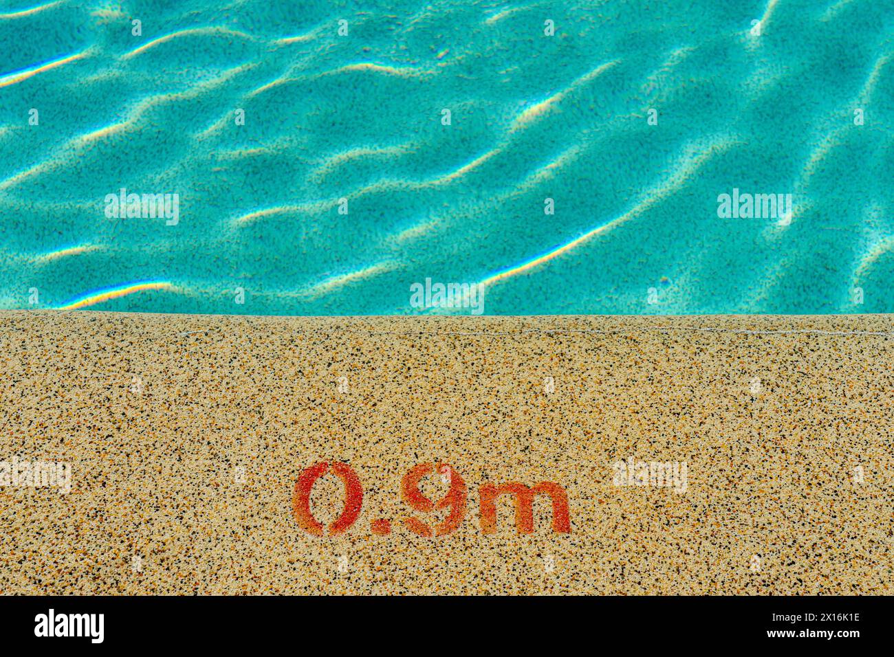 Entrance to the pool with a depth indication of 0.9 meters Stock Photo ...