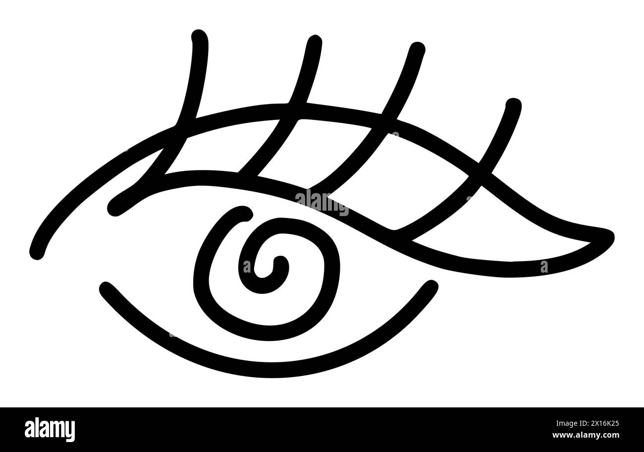 Hand drawn eye icon in simple doodle style. Open black eye with lines ...