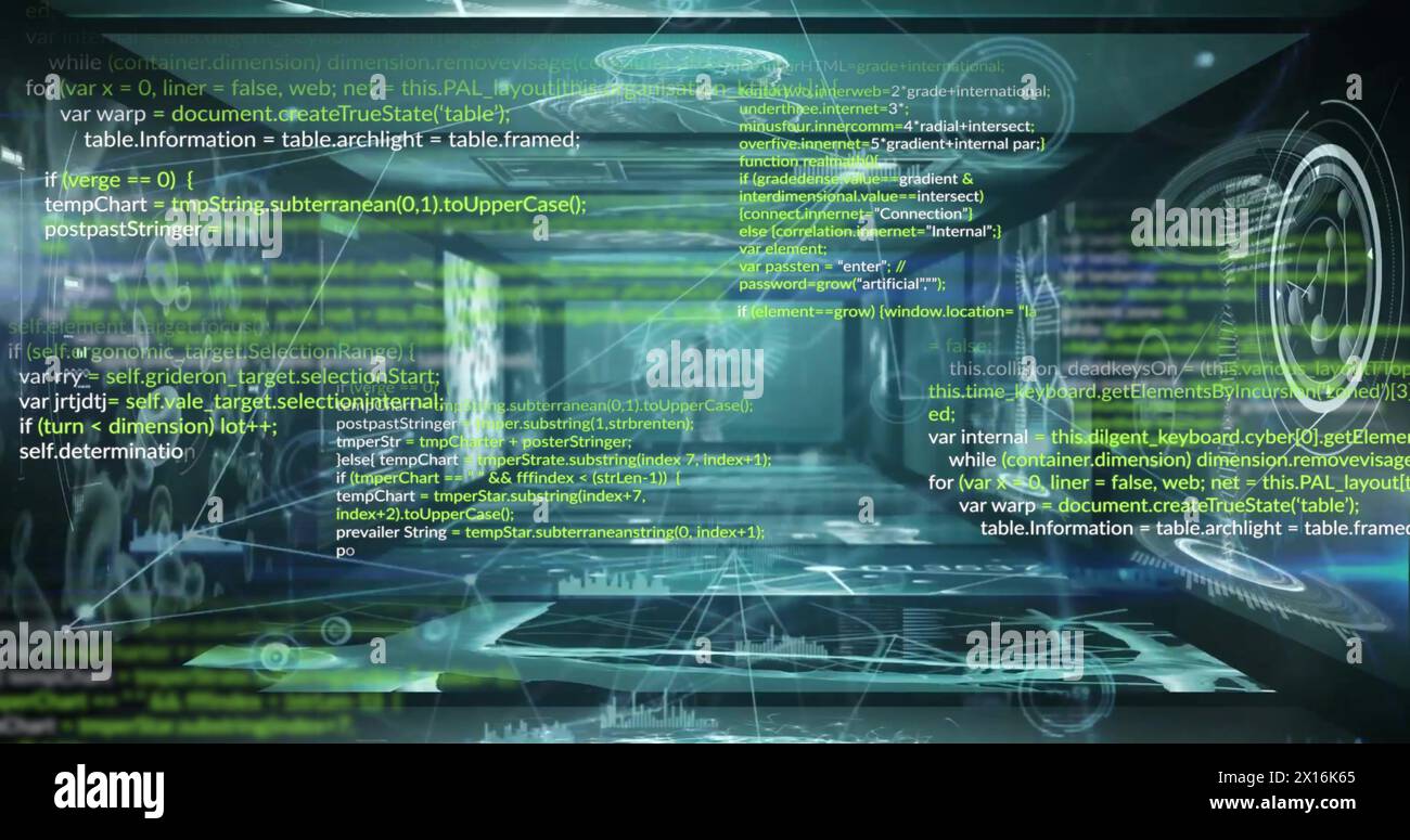Image of data processing and network of connections on black background ...