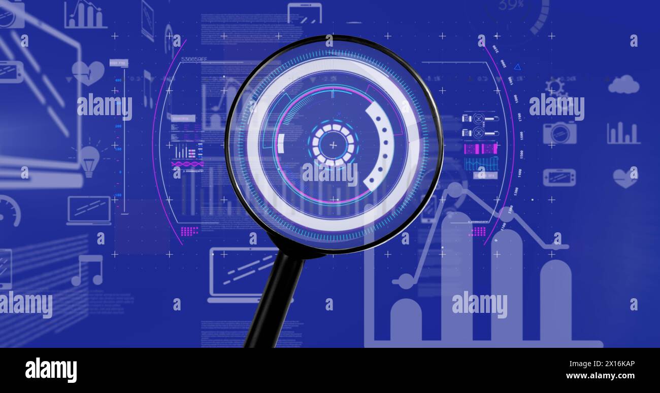 Animation magnifying glass over data hi-res stock photography and ...