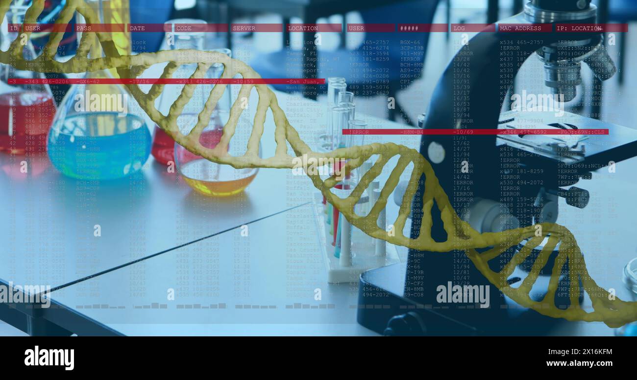 Image of dna strand over lab Stock Photo - Alamy