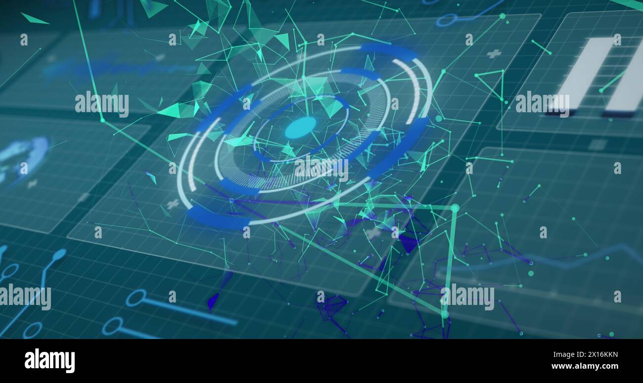 Image of scope scanning and network of connections over data processing Stock Photo - Alamy