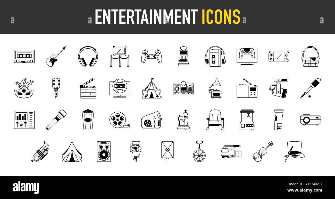 Set of Entertainment icons. Solid icons collection. Vector illustration ...