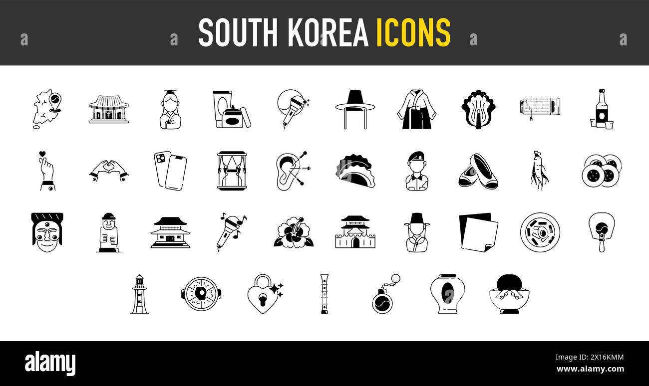 Set of south korea icons. Art style icons bundle. vector illustration ...