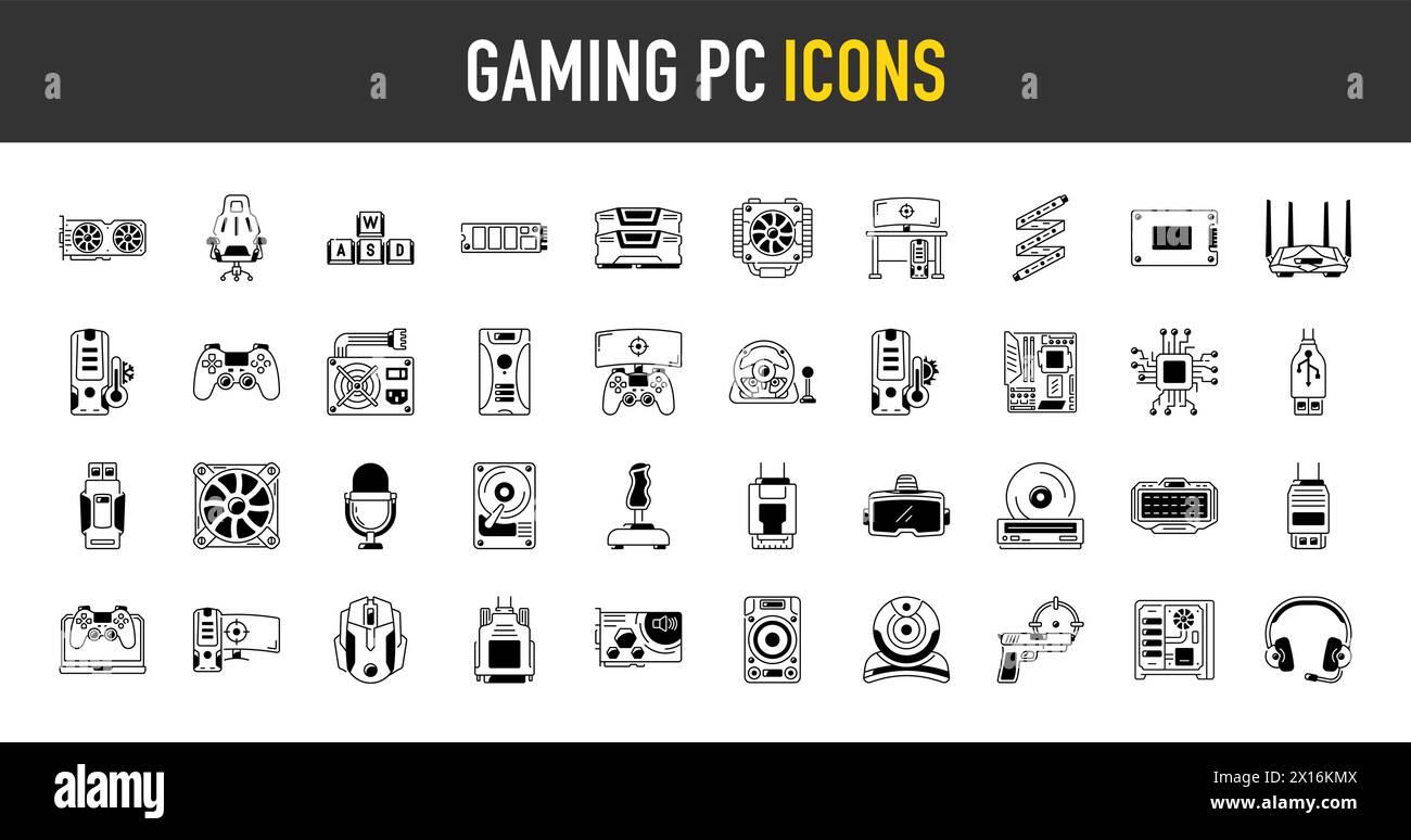 Simple Set of Gaming PC Vector Icons. Contains such Icons as Case ...