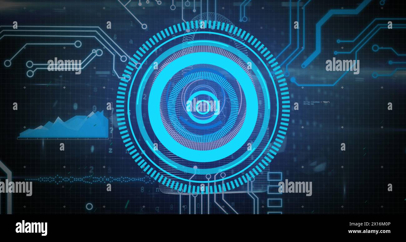 Image of digital interface with scan scoping over black background Stock Photo - Alamy