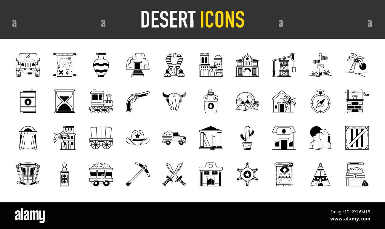 Desert vector icons. design concept, flat style art icons on white ...