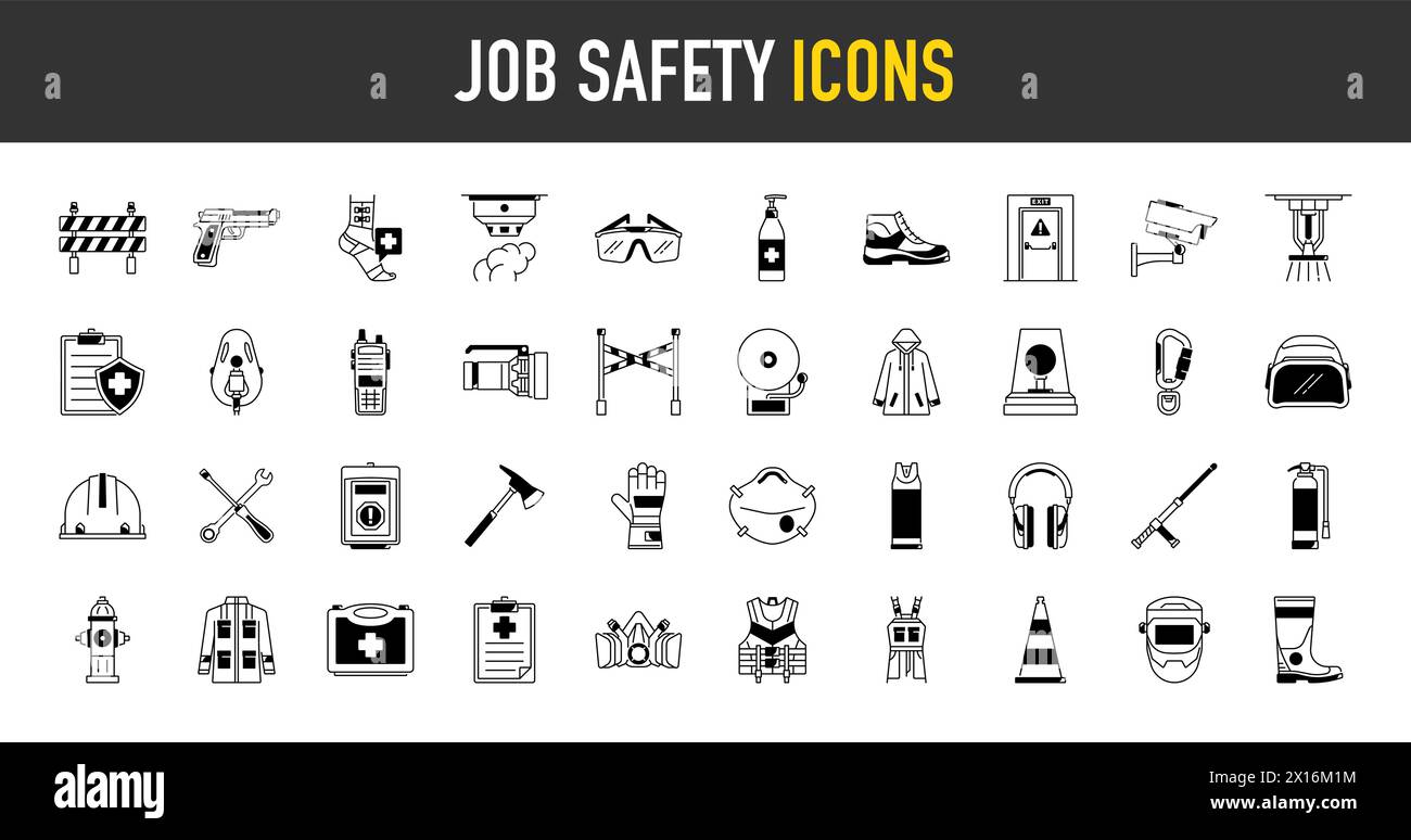 Protection and safety in the workplace, icon set. job area safety icons ...
